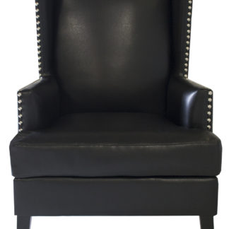 Nailhead Wingback Chair - Black Leather - DESIGNER8*